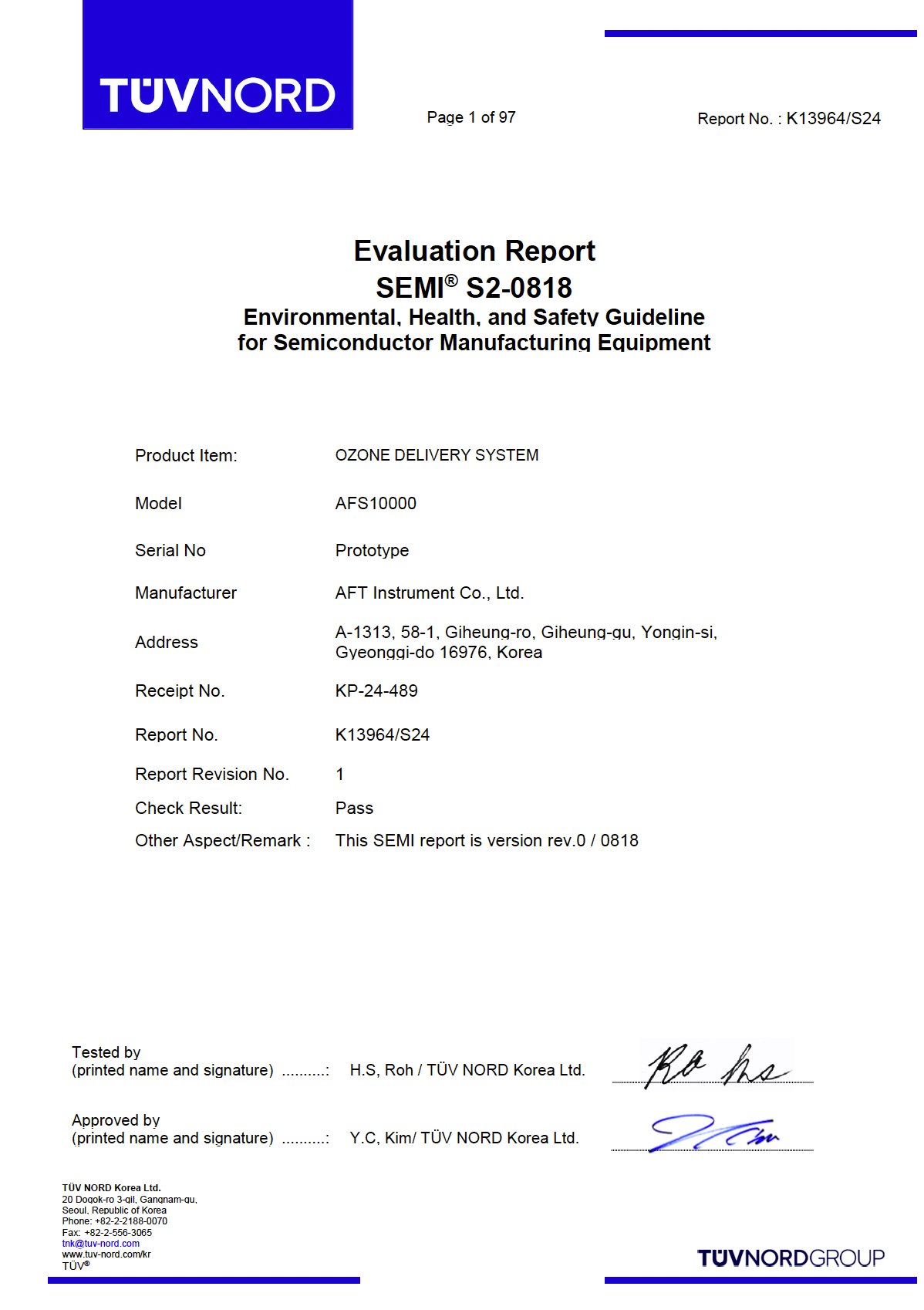 Certification - AFT Instrument